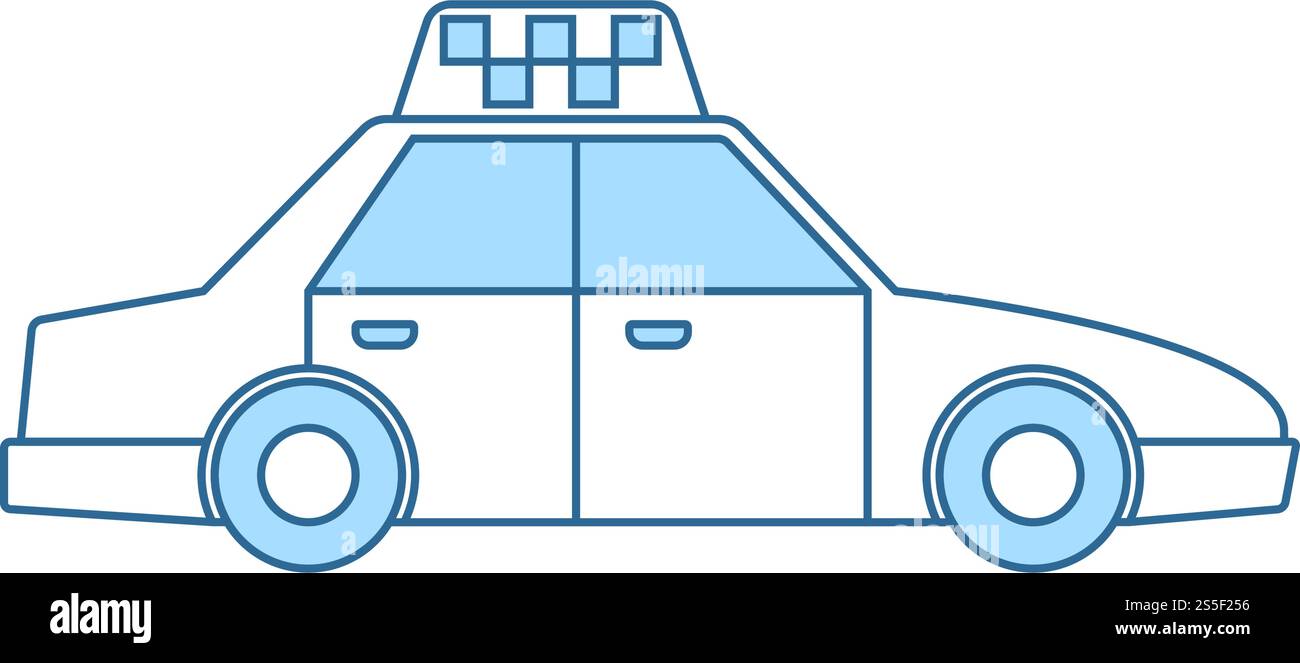 Taxi Car Icon. Thin Line With Blue Fill Design. Vector Illustration ...