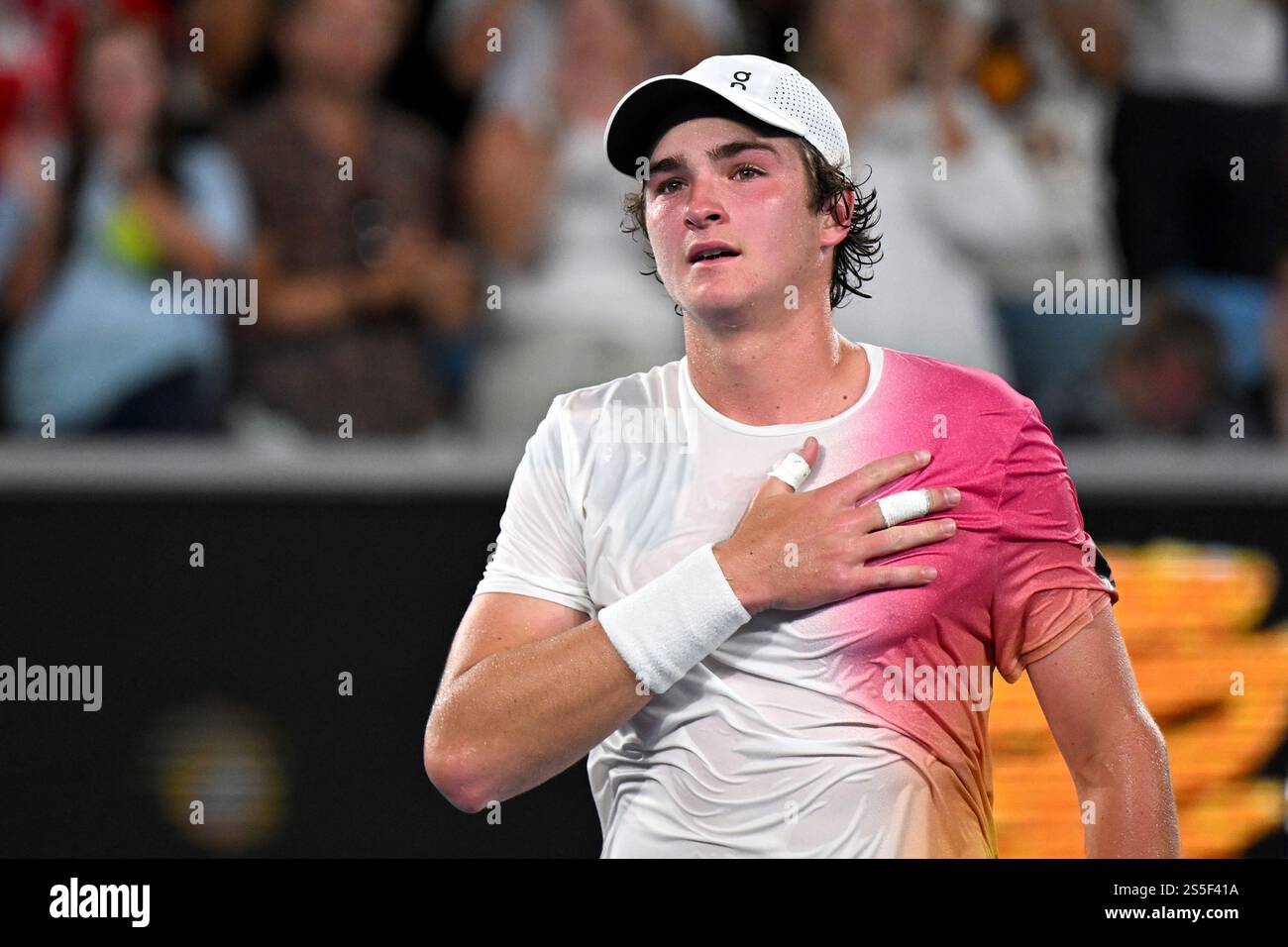Melbourne, Australia. 14th Jan, 2025. Joao Fonseca of Brazil celebrates ...