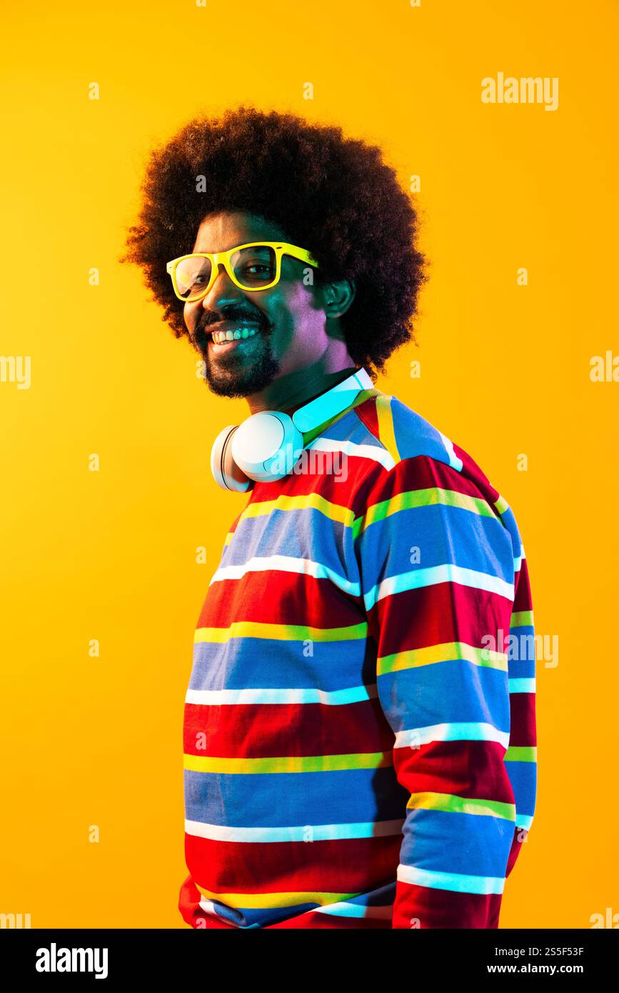 African man portrait in studio on colorful background - Cool black ...