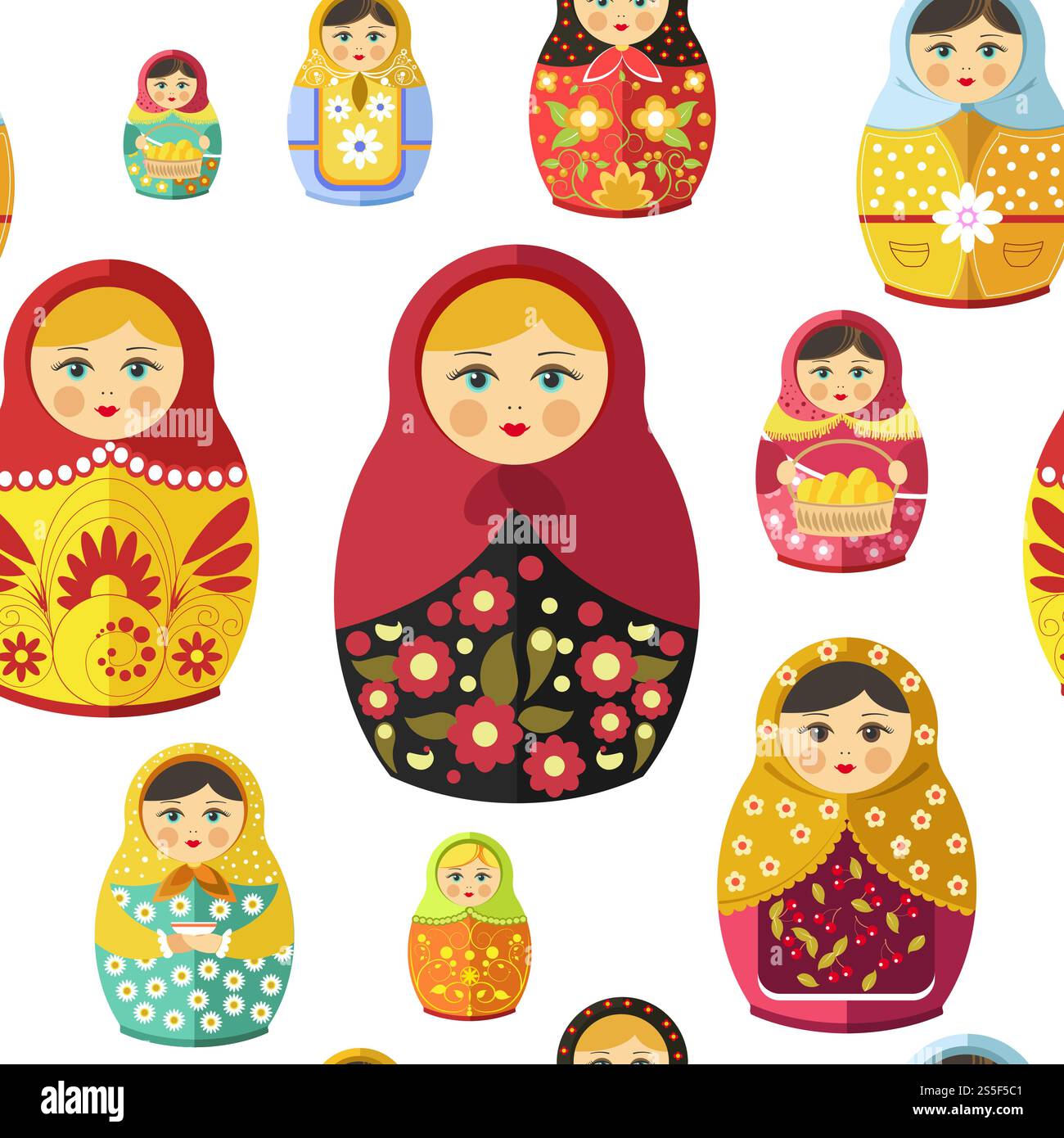 Russian nesting doll, traditional wooden souvenir from Russia seamless ...
