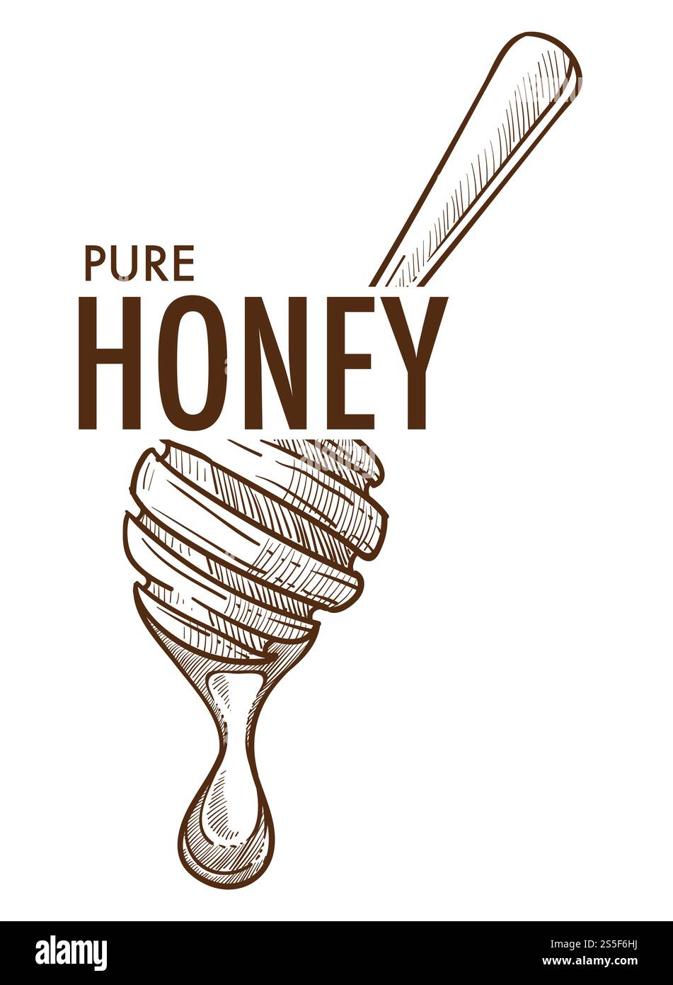 Pure honey poster monochrome sketch outline vector, logo of natural ...