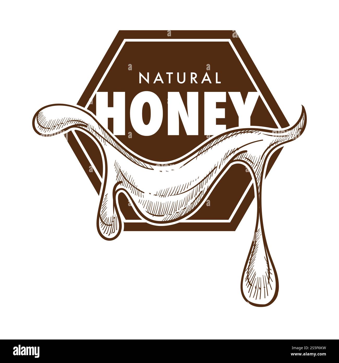 Pure honey poster monochrome sketch outline vector, logo of natural ...