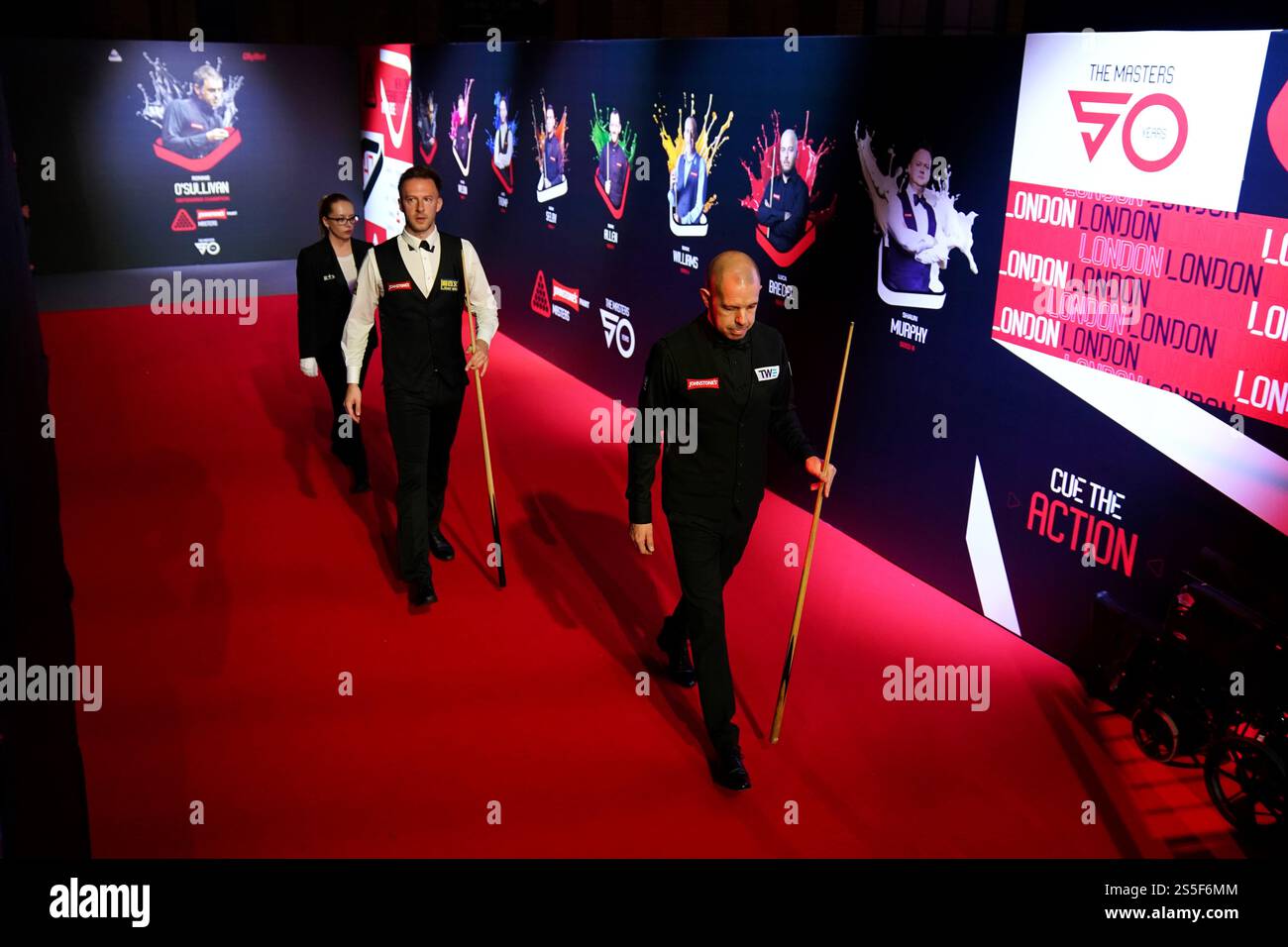 Barry hawkins (right) and judd trump walk back out after the interval ...