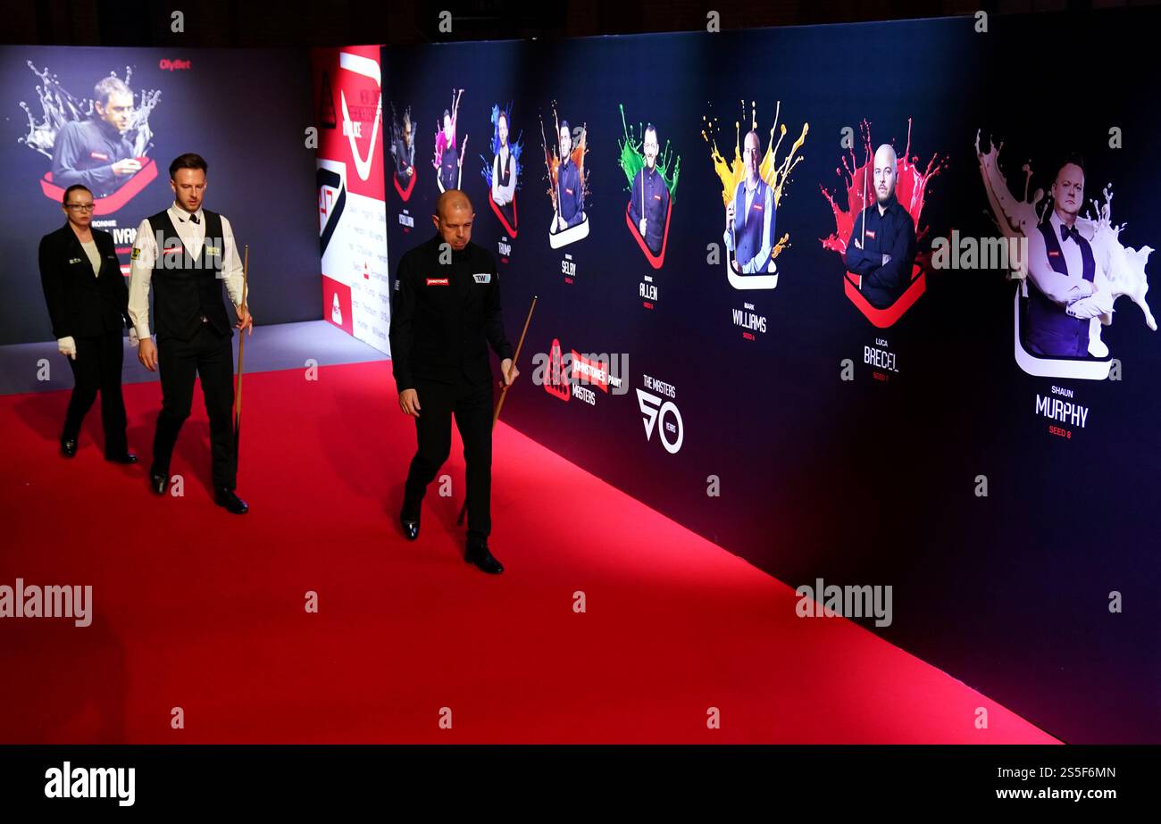 Barry hawkins (right) and judd trump walk back out after the interval ...