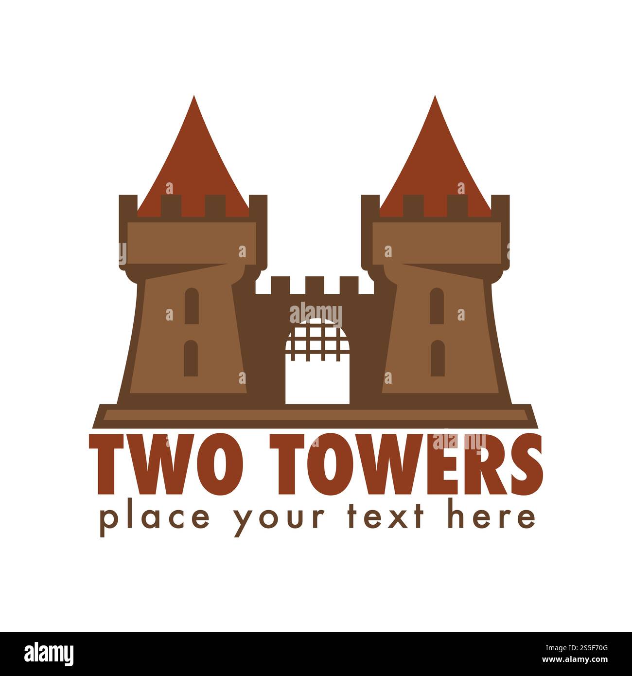 Medieval castle with flag ribbon on top, architecture of old times ...