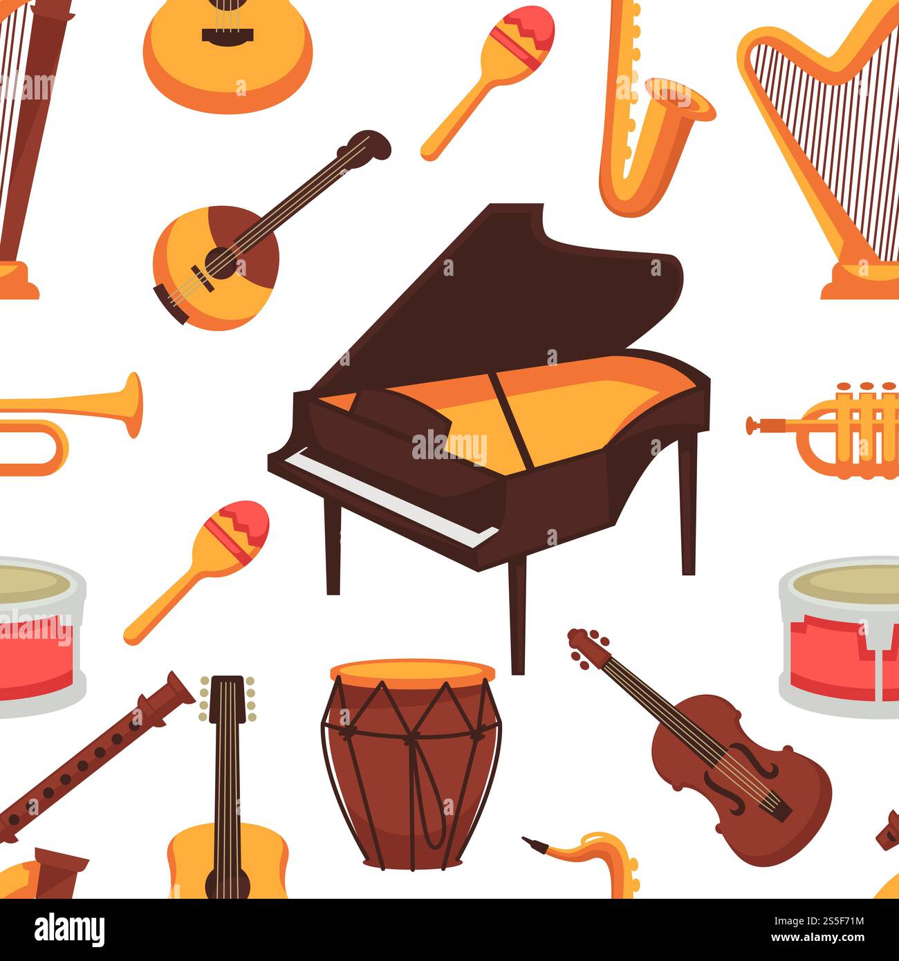 Musical instruments flat icons seamless pattern. Vector isolated set of ...