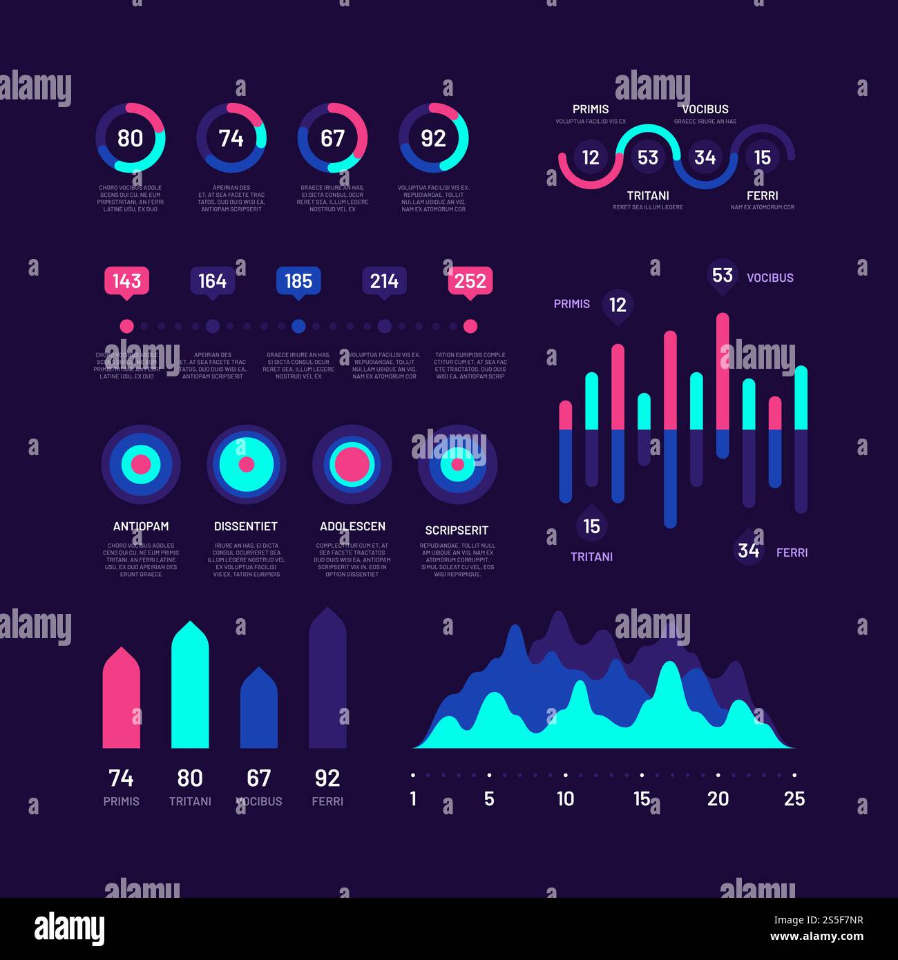 Infographic elements. Bar graphs marketing infographics, pie charts ...