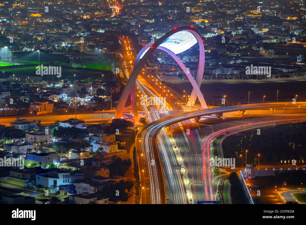 Al Wahda Bridge in Doha city. known as 56 Bridge of Arch Stock Photo ...