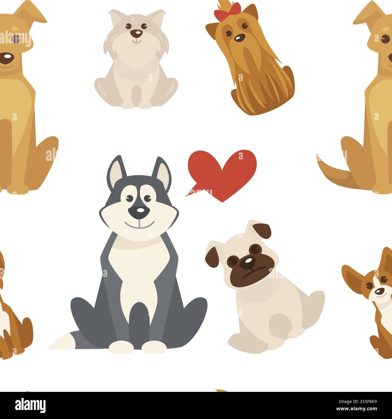 Dog types and breeds canine animals seamless pattern isolated on white ...