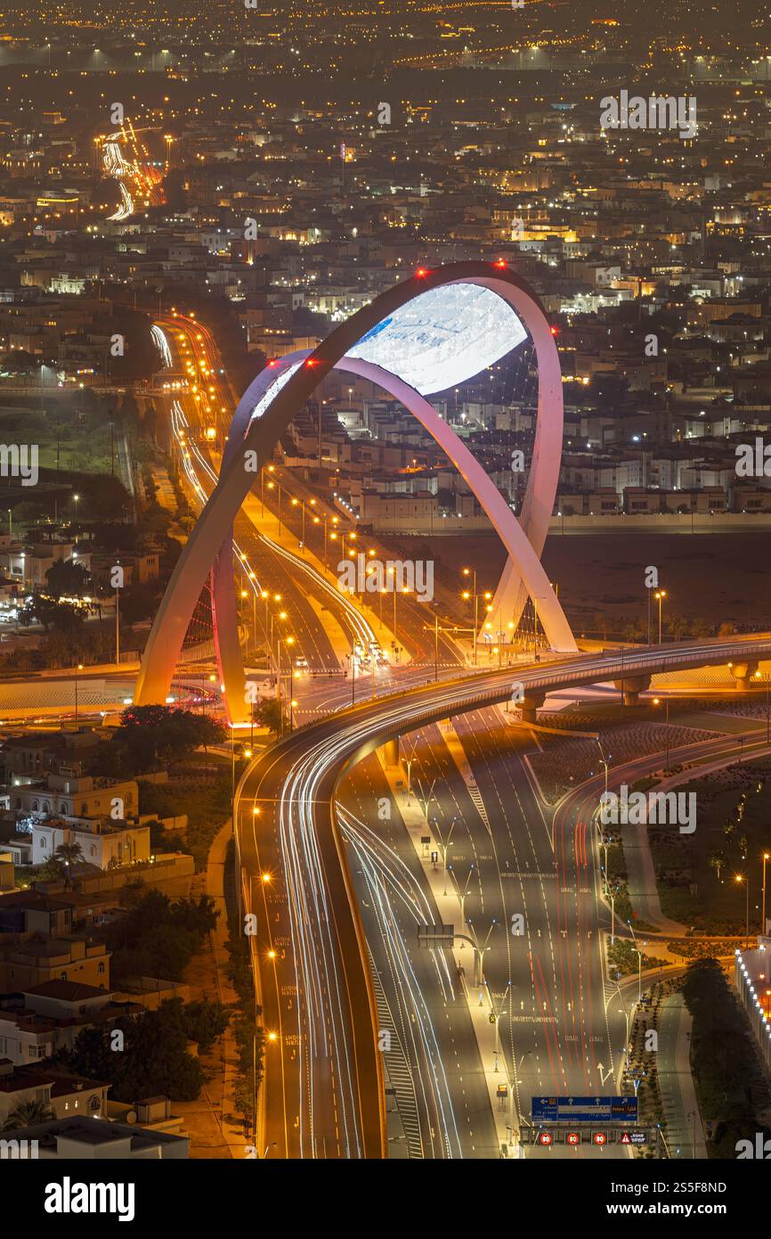 Al Wahda Bridge in Doha city. known as 56 Bridge of Arch Stock Photo ...