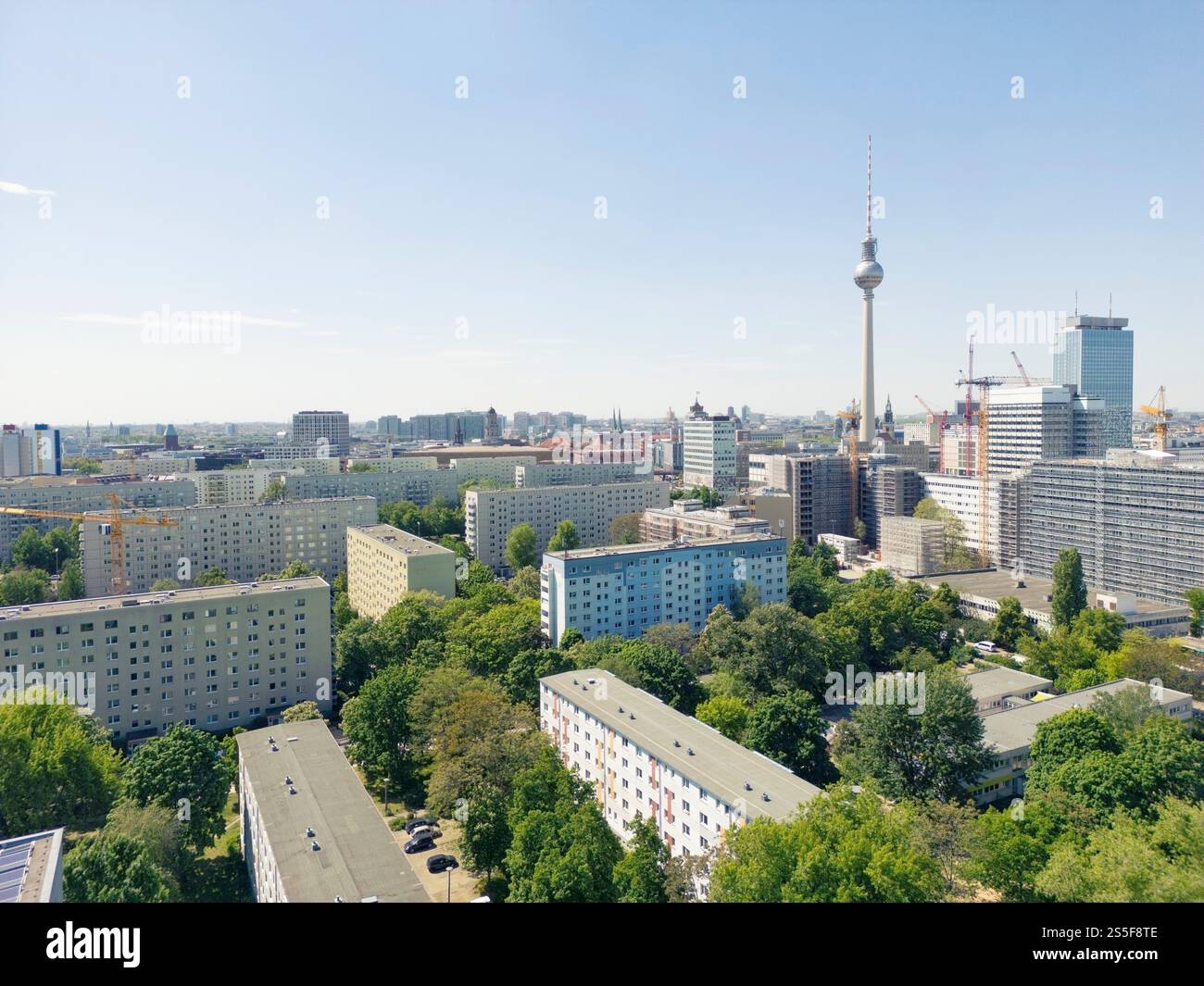 Aerial view of Berlin cityscape with iconic Fernsehturm (TV Tower ...
