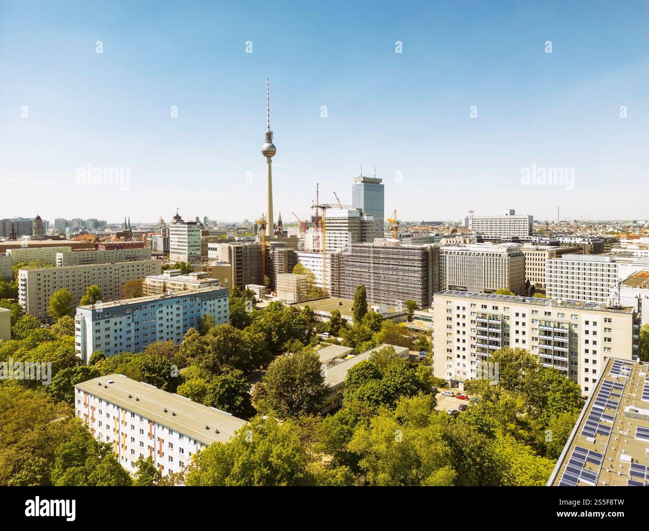 Aerial view of Berlin cityscape with iconic Fernsehturm (TV Tower ...