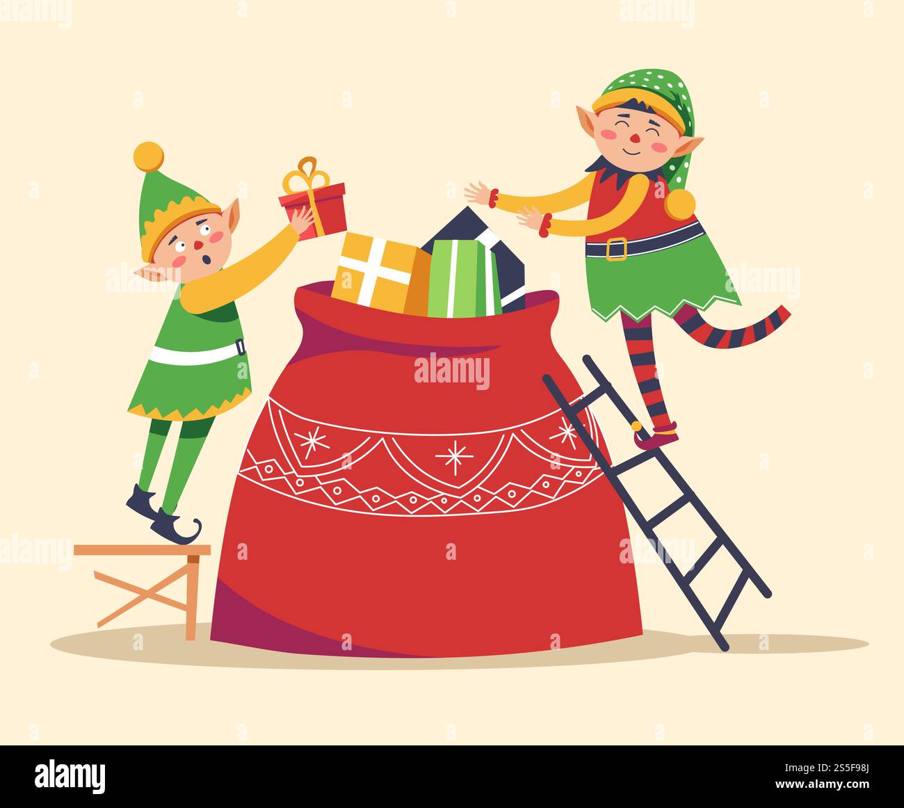 Christmas winter holiday, elves getting ready for holiday vector ...