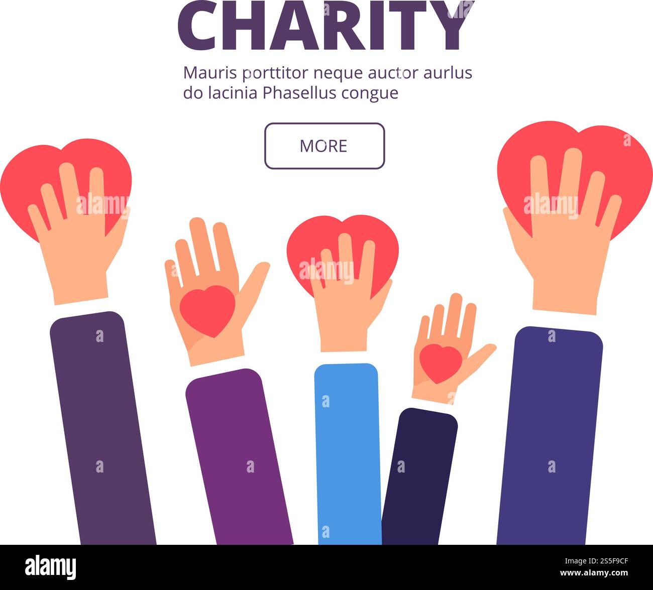 Charity and donation concept. Volunteer hands holding red hearts ...