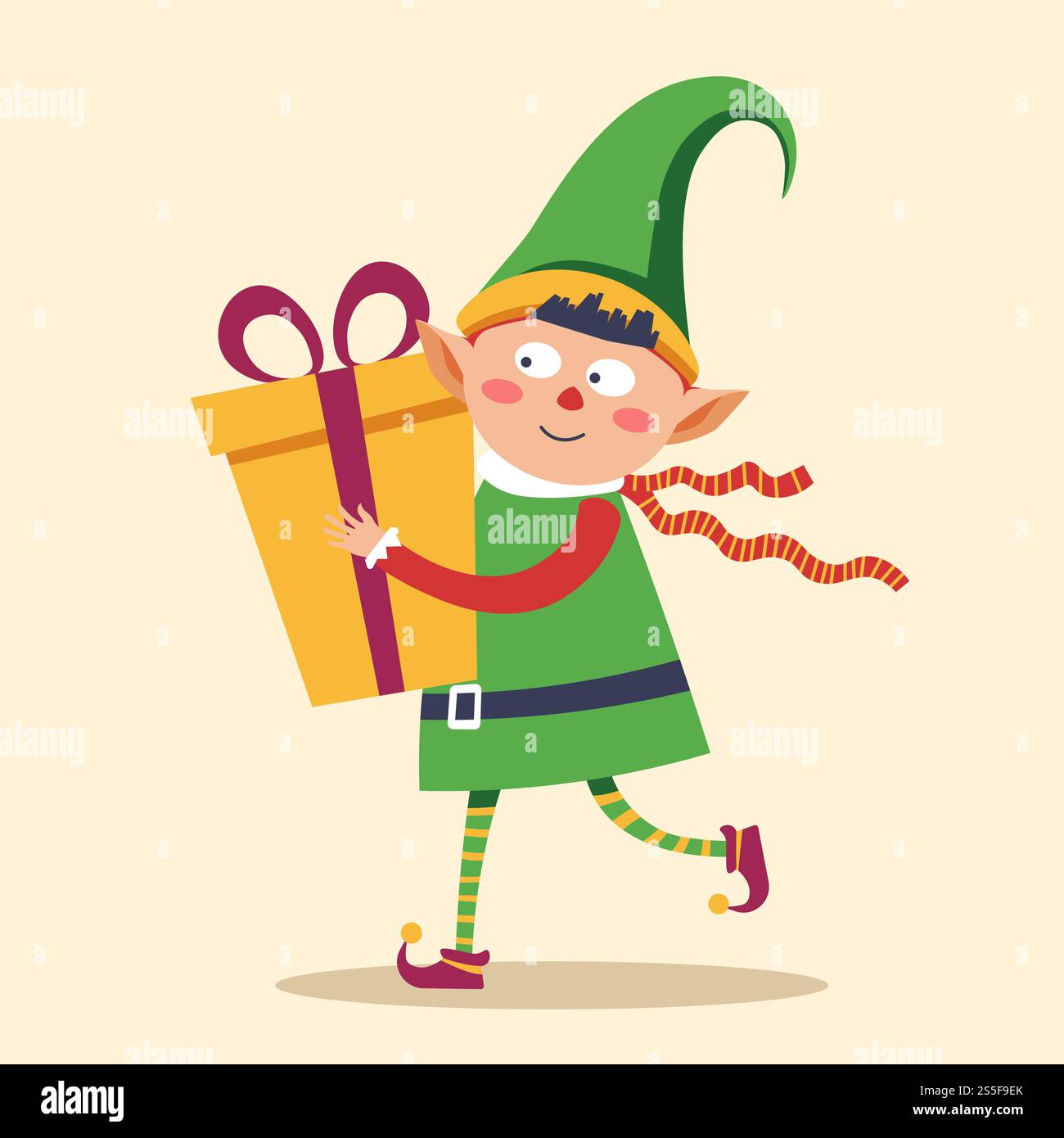 Elf in rush to deliver gift box to child Christmas celebration period ...