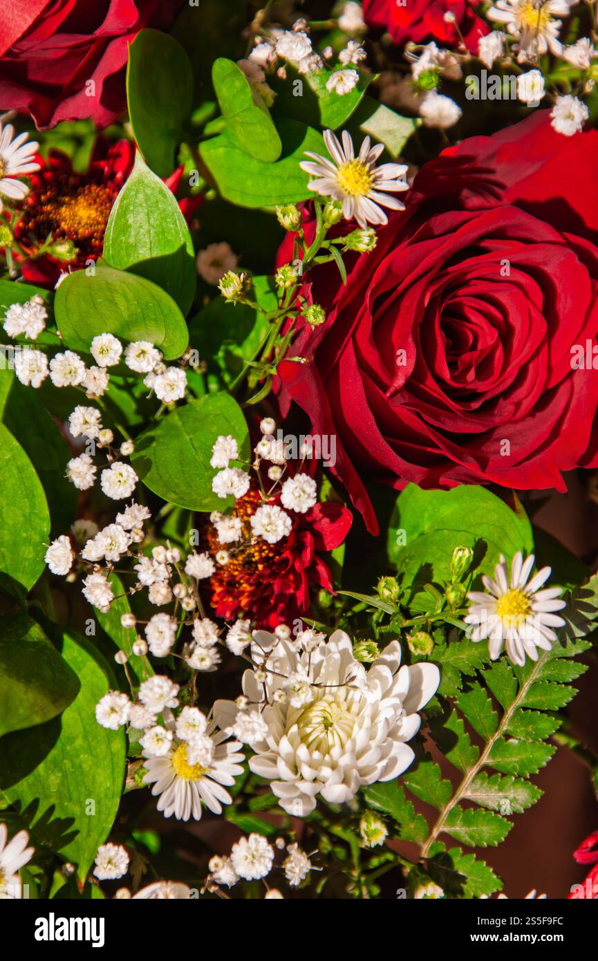 rose flowers bouquet top down view, flower arrangement Stock Photo - Alamy