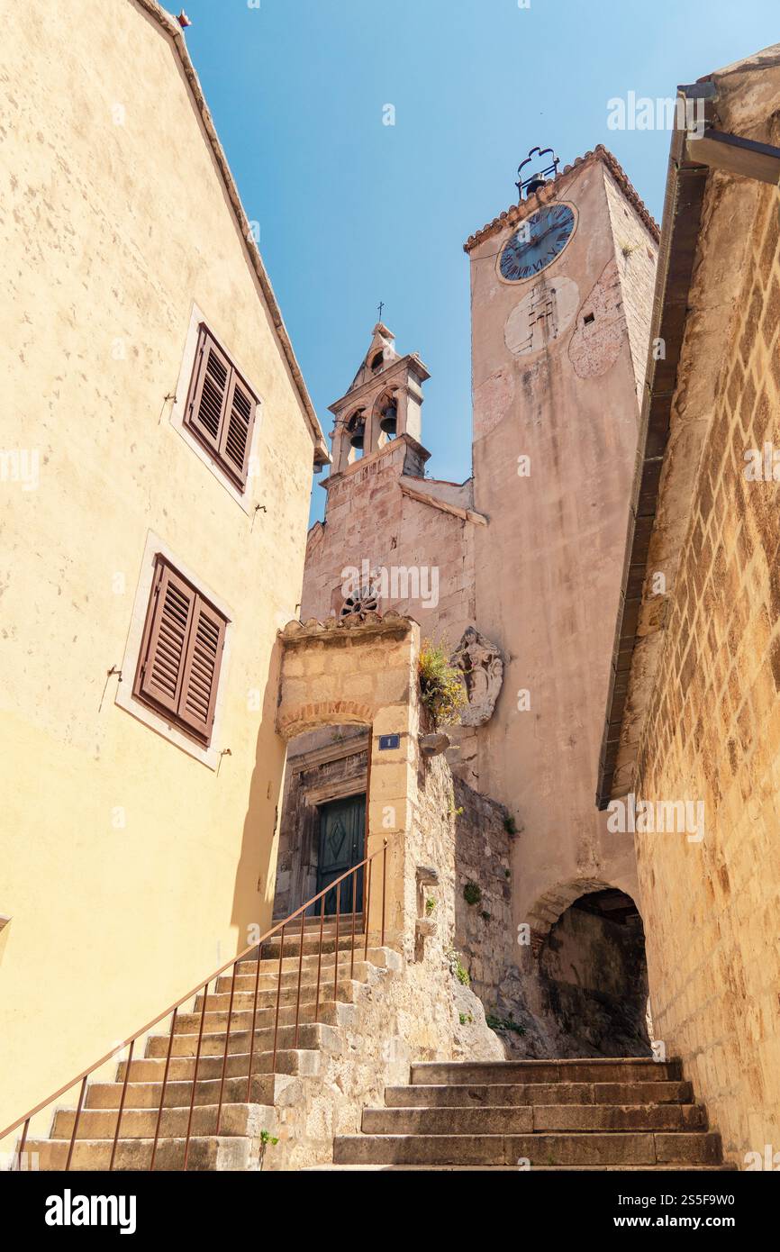 Flanked historic buildings shuttered windows clear blue sky hi-res ...