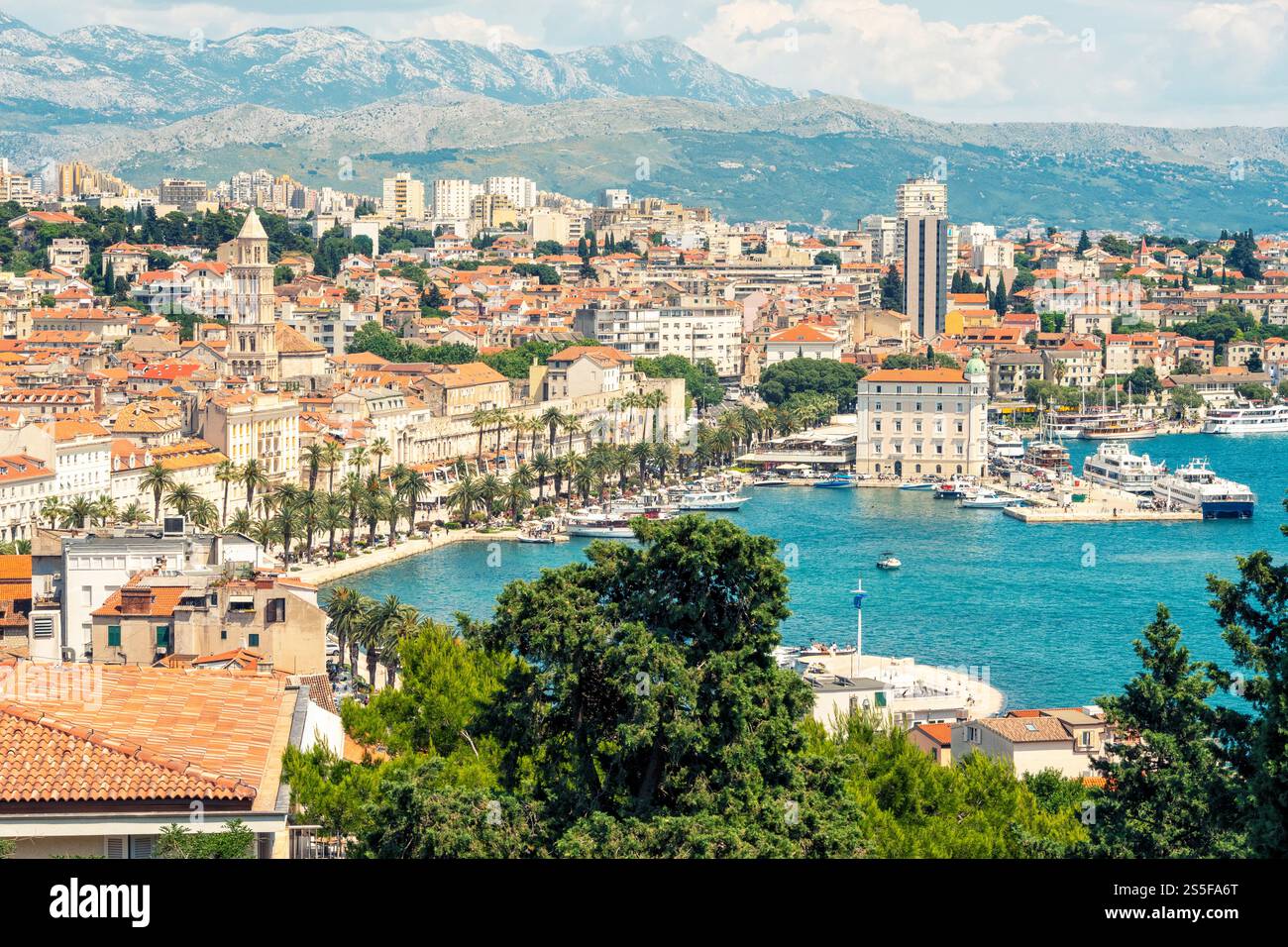 Aerial view of a Split city with historic architecture, modern ...