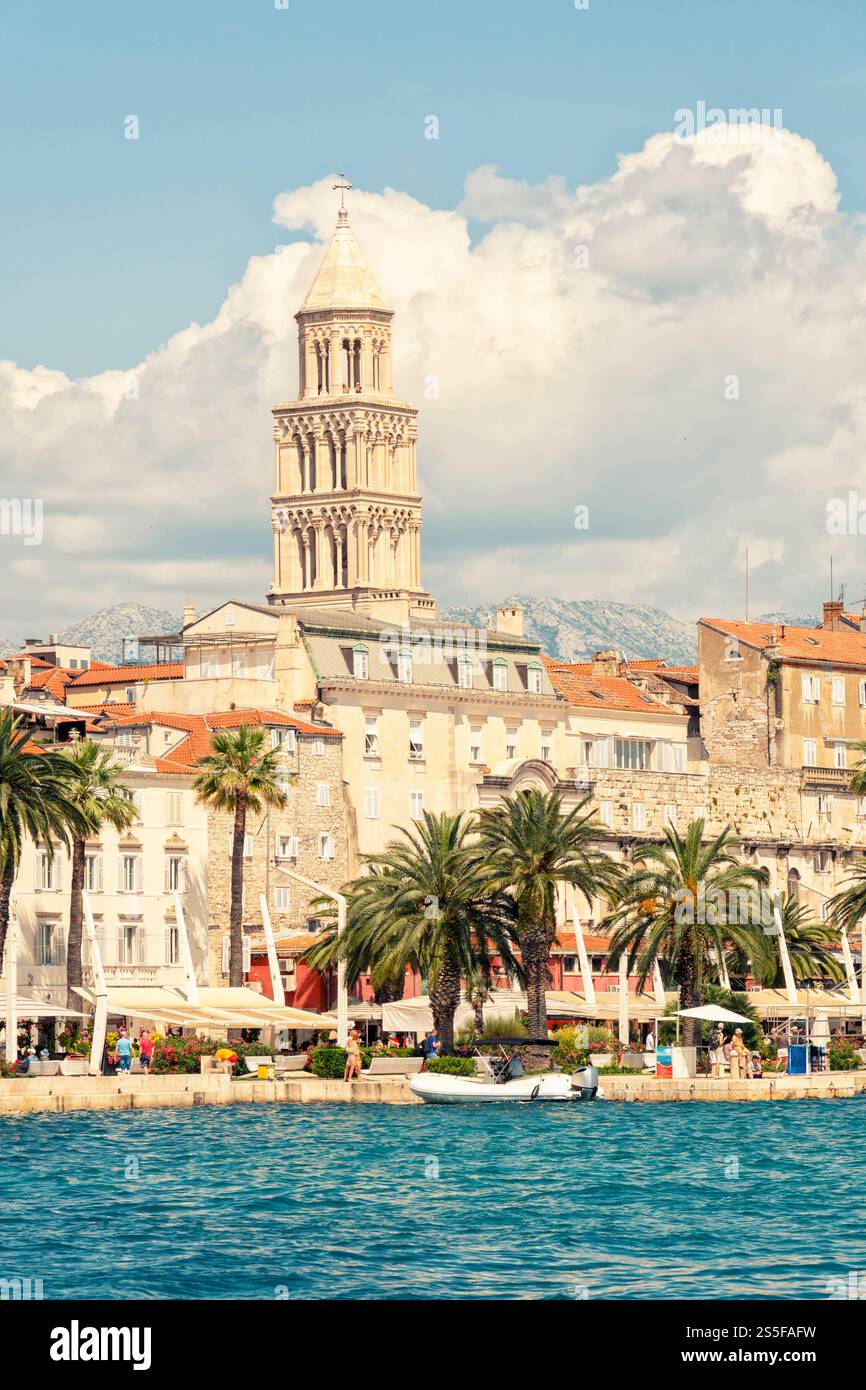 A scenic view of the historic bell tower of St Domnius Cathedral rising ...