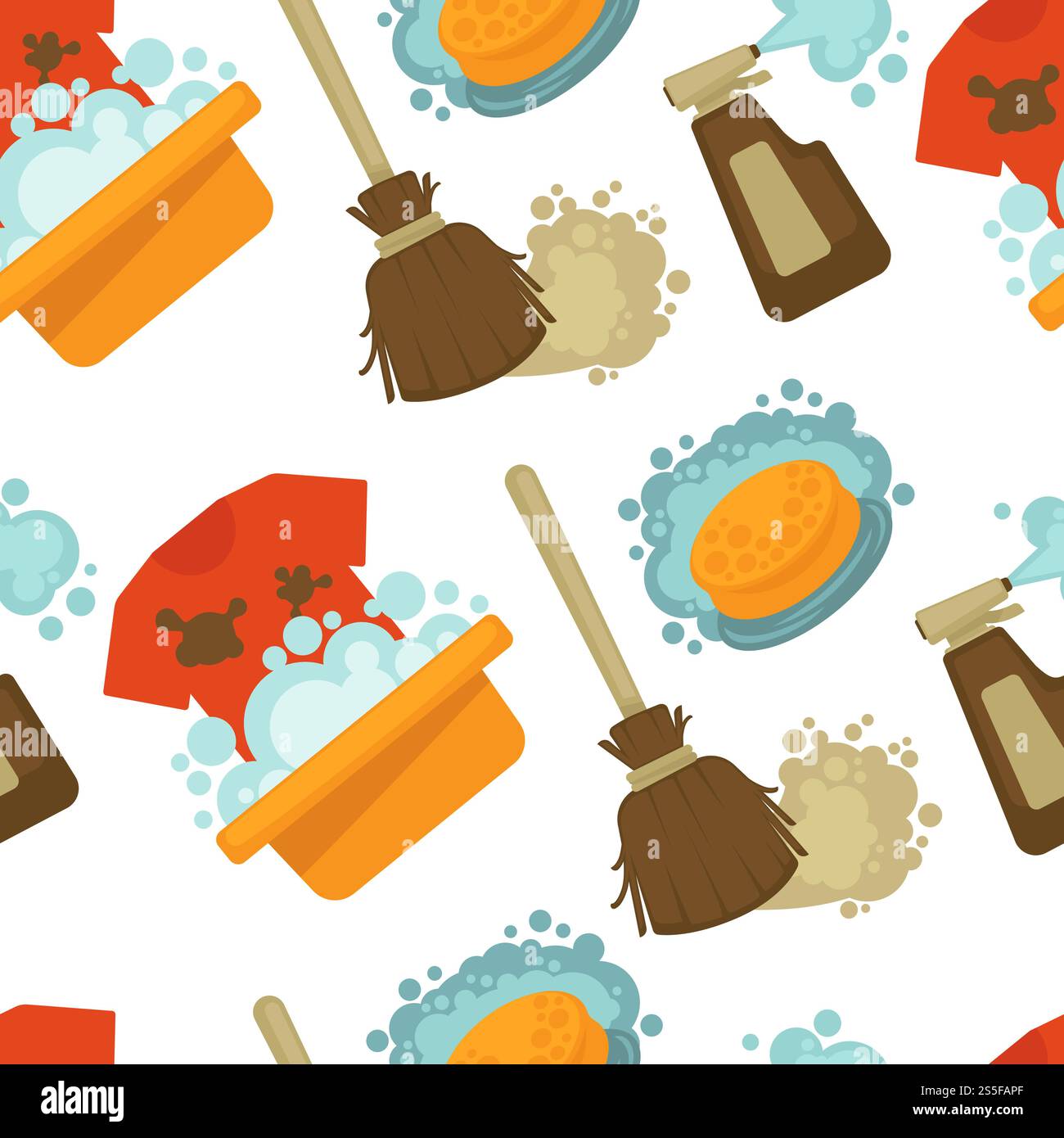 Cleaning service, tools and instruments seamless pattern vector. Chores ...