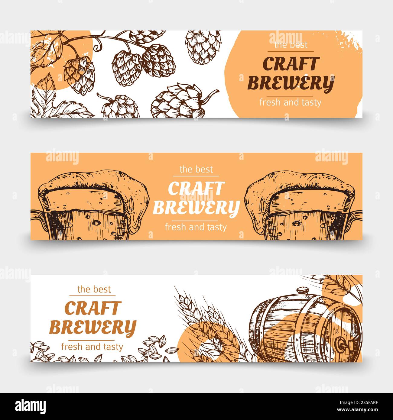 Doodle sketch brewery vintage vector banners with beer and hops ...