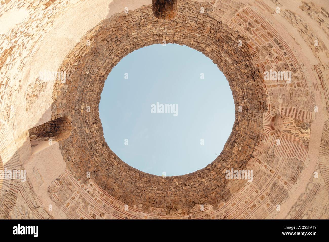 View of Vestibul from below with blue sky in summer in Split, Croatia ...