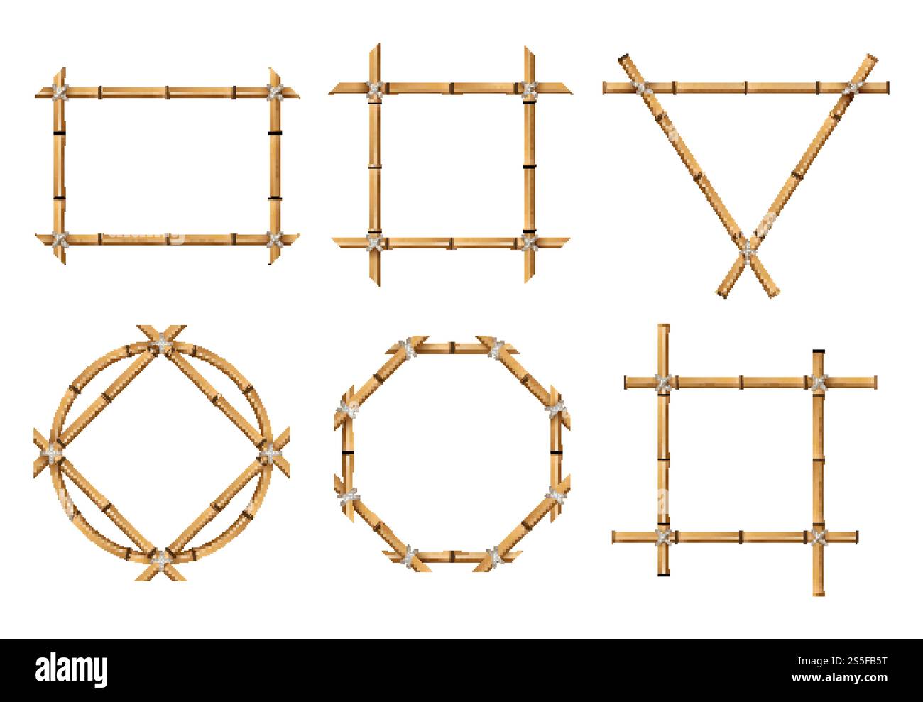 Bamboo frames. Wood stick banners of various shapes. Japanese rustic ...
