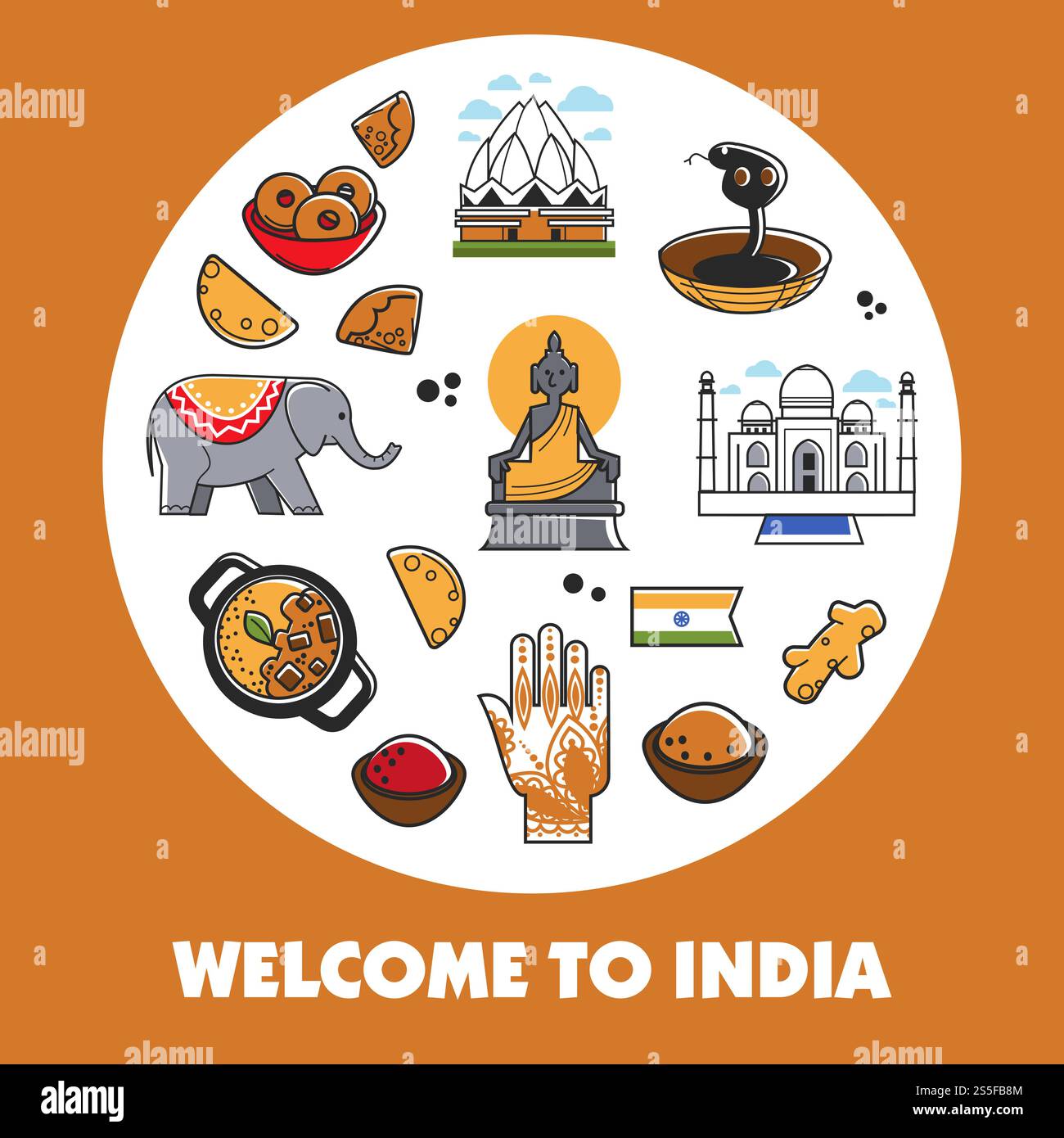 Indian culture promo poster with national symbols set. Religious ...