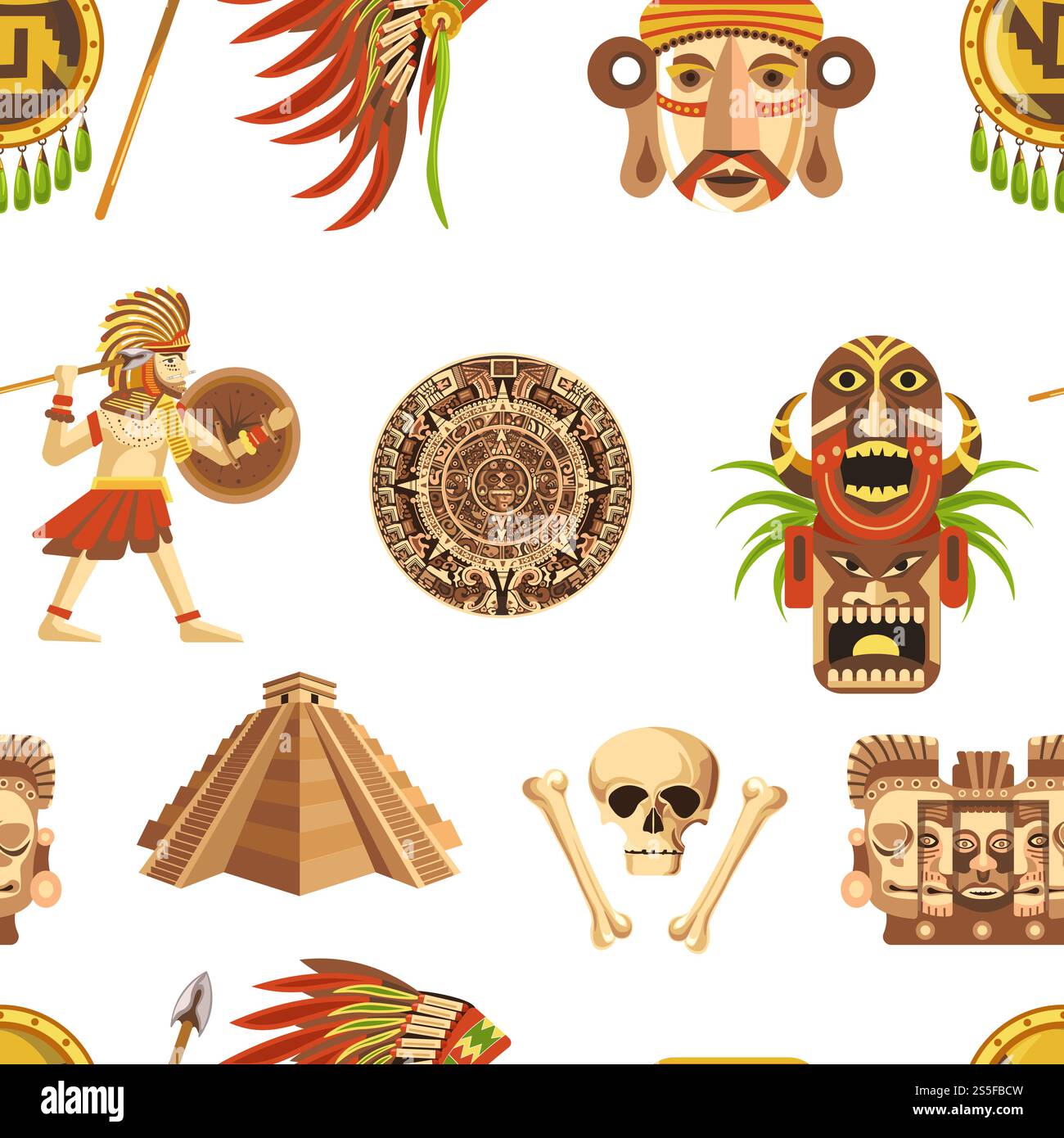 Maya traditional attributes and ancient priceless relics seamless ...