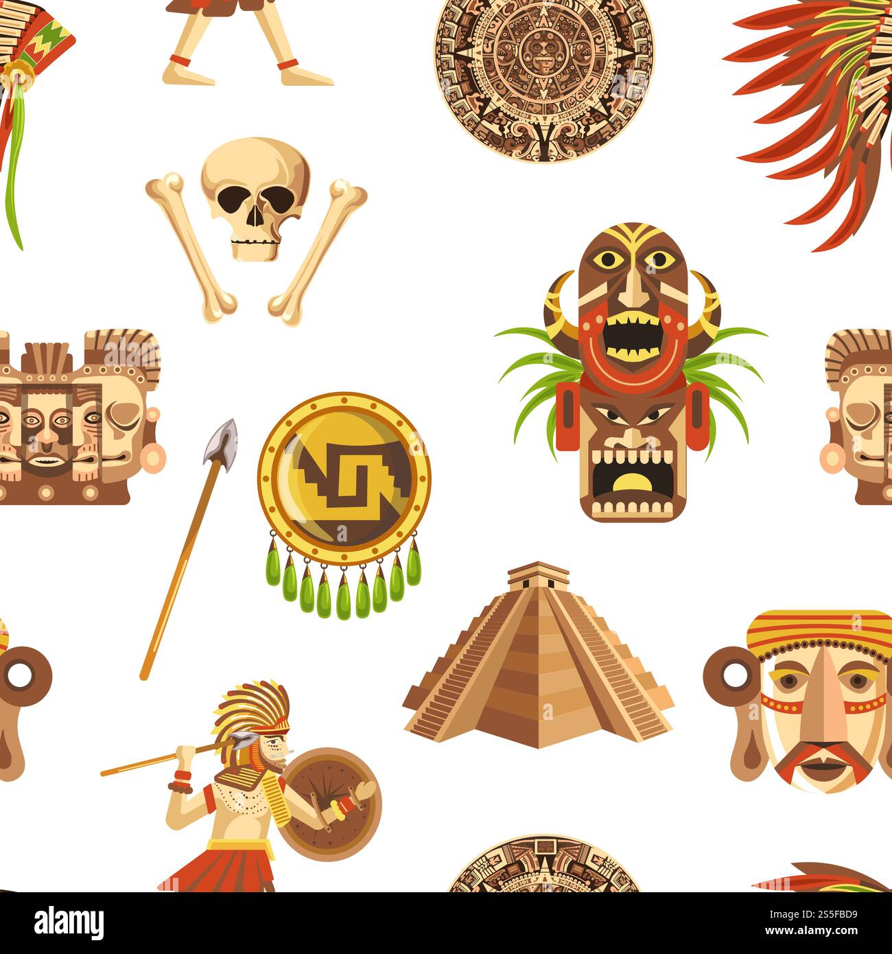 Maya traditional attributes and ancient priceless relics seamless ...
