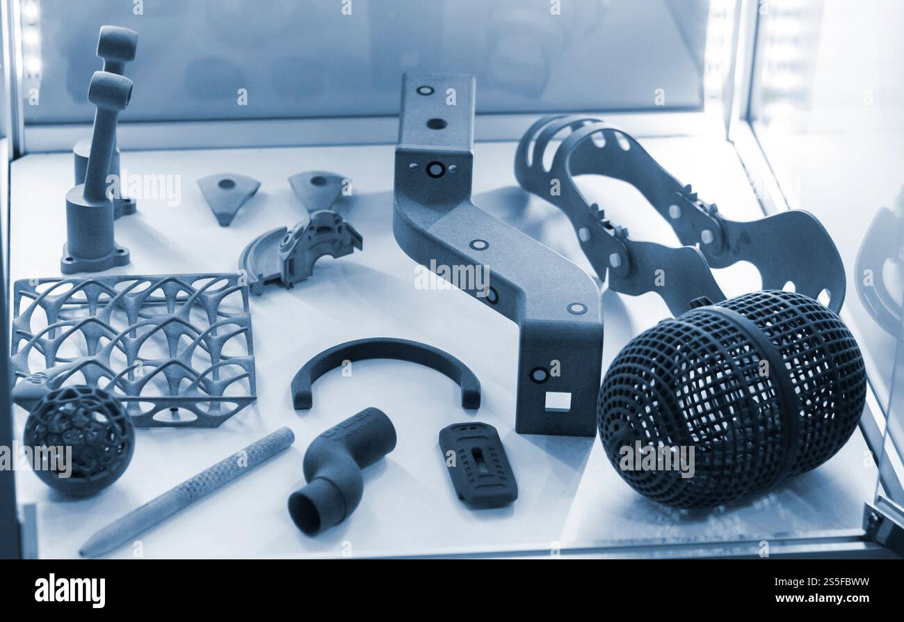 Complex multi-part models printed on 3D printer from grey polyamide ...