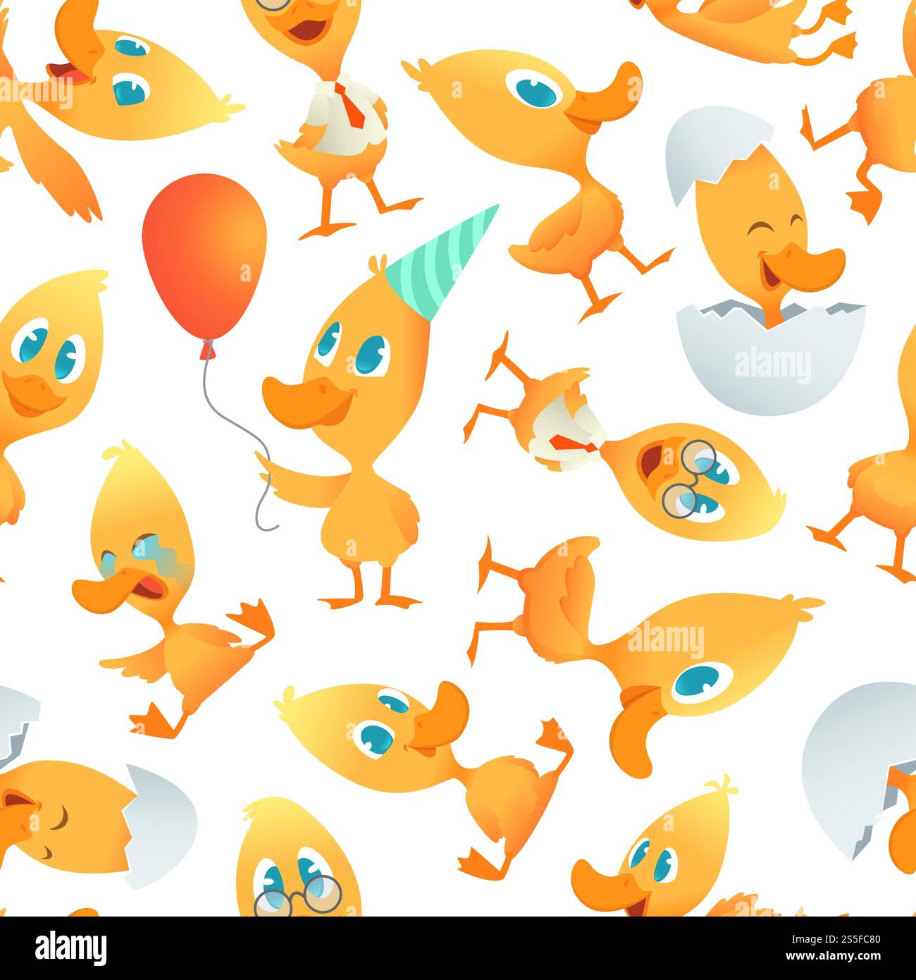 Cartoon ducks pattern. Seamless background with cartoon funny birds ...