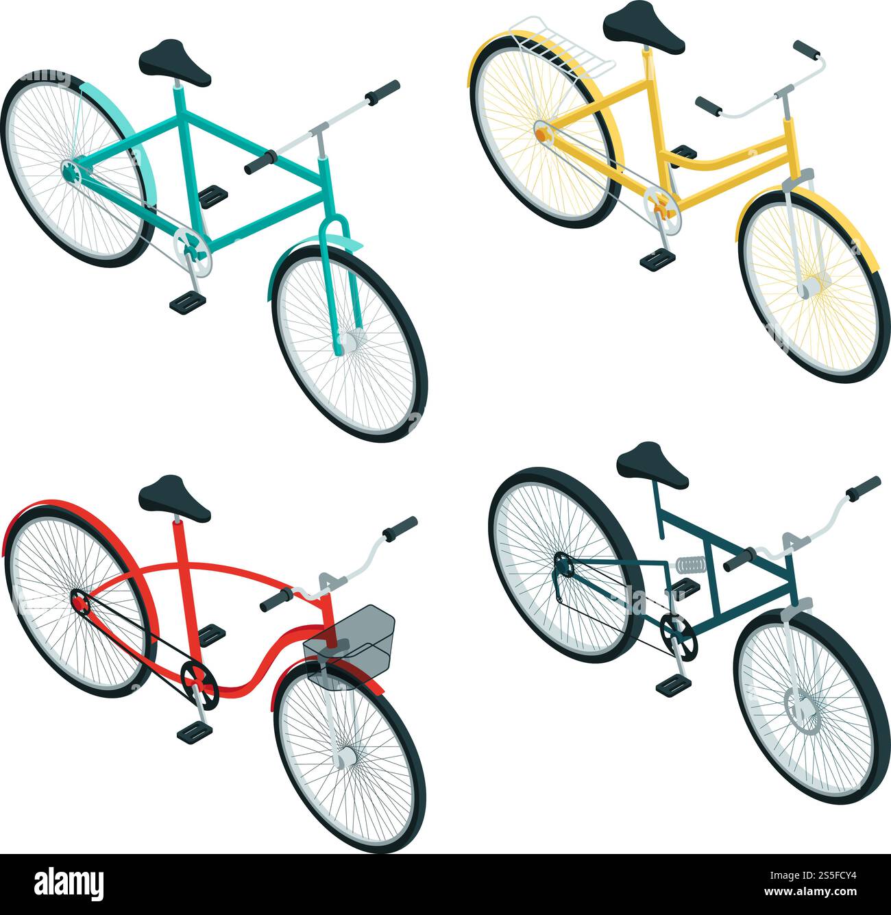 Bicycles isometric. Various types of bikes. Bicycle 3d collection ...