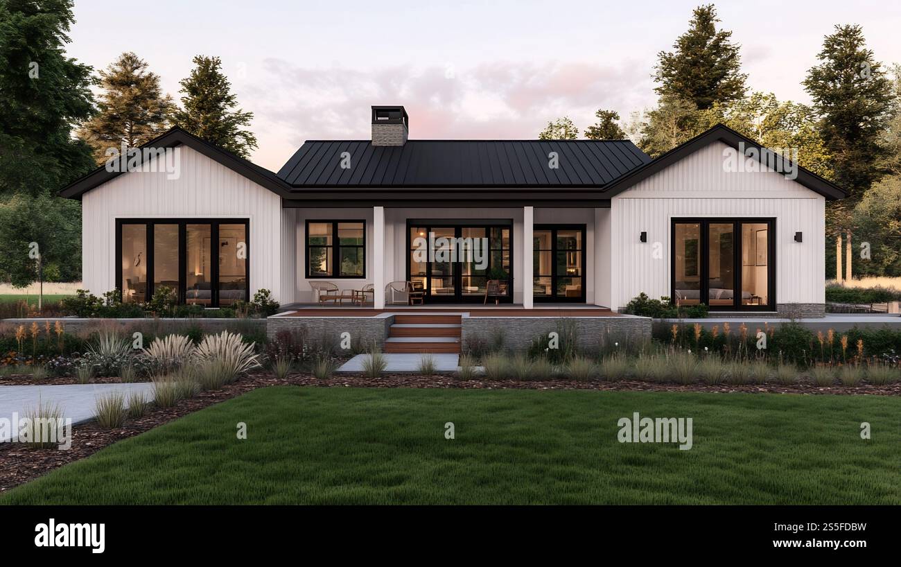 Charming farmhouse-inspired modern home with rustic exterior features ...