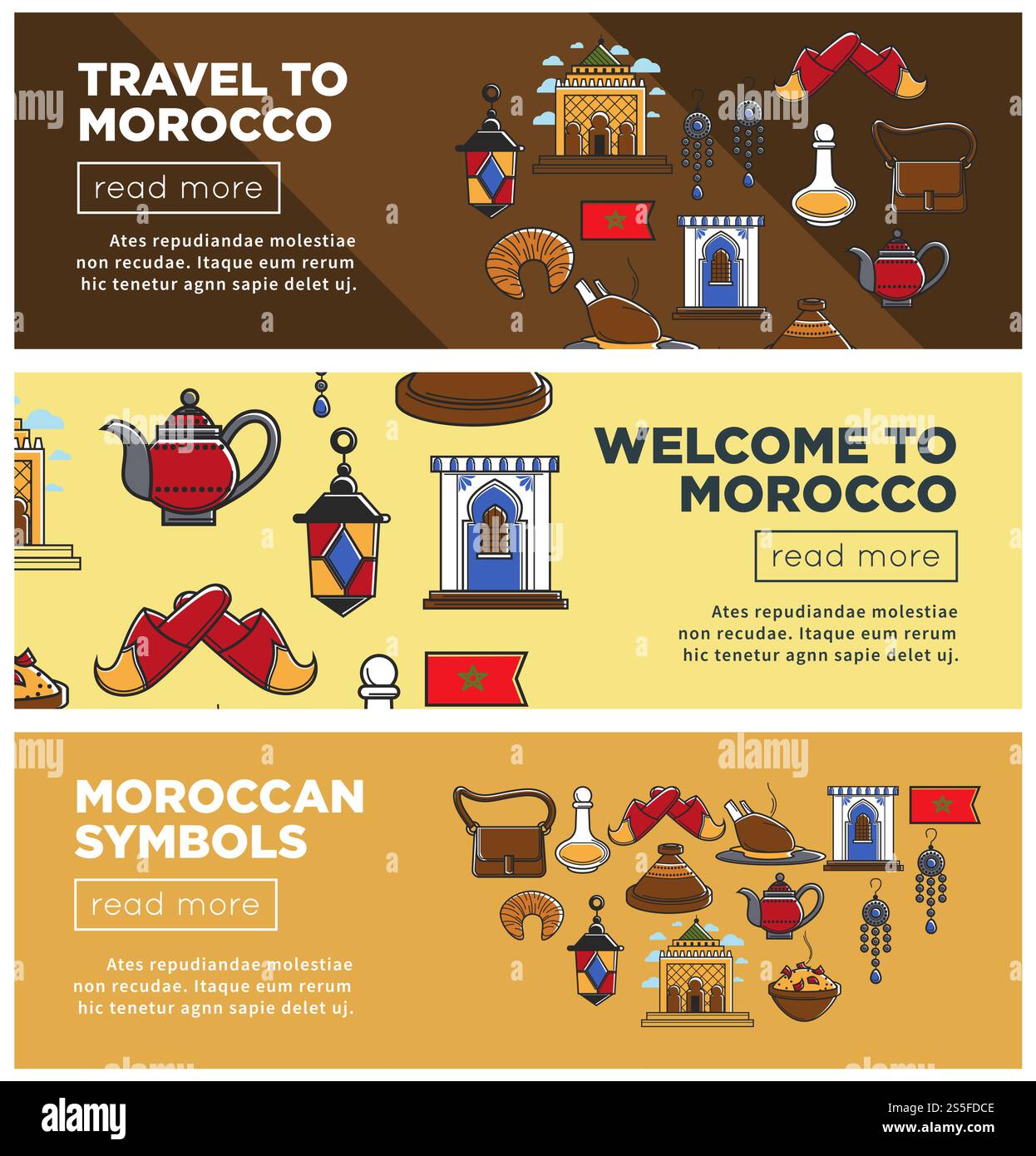 Morocco travel symbols or tourism famous landmarks web banners. Vector ...