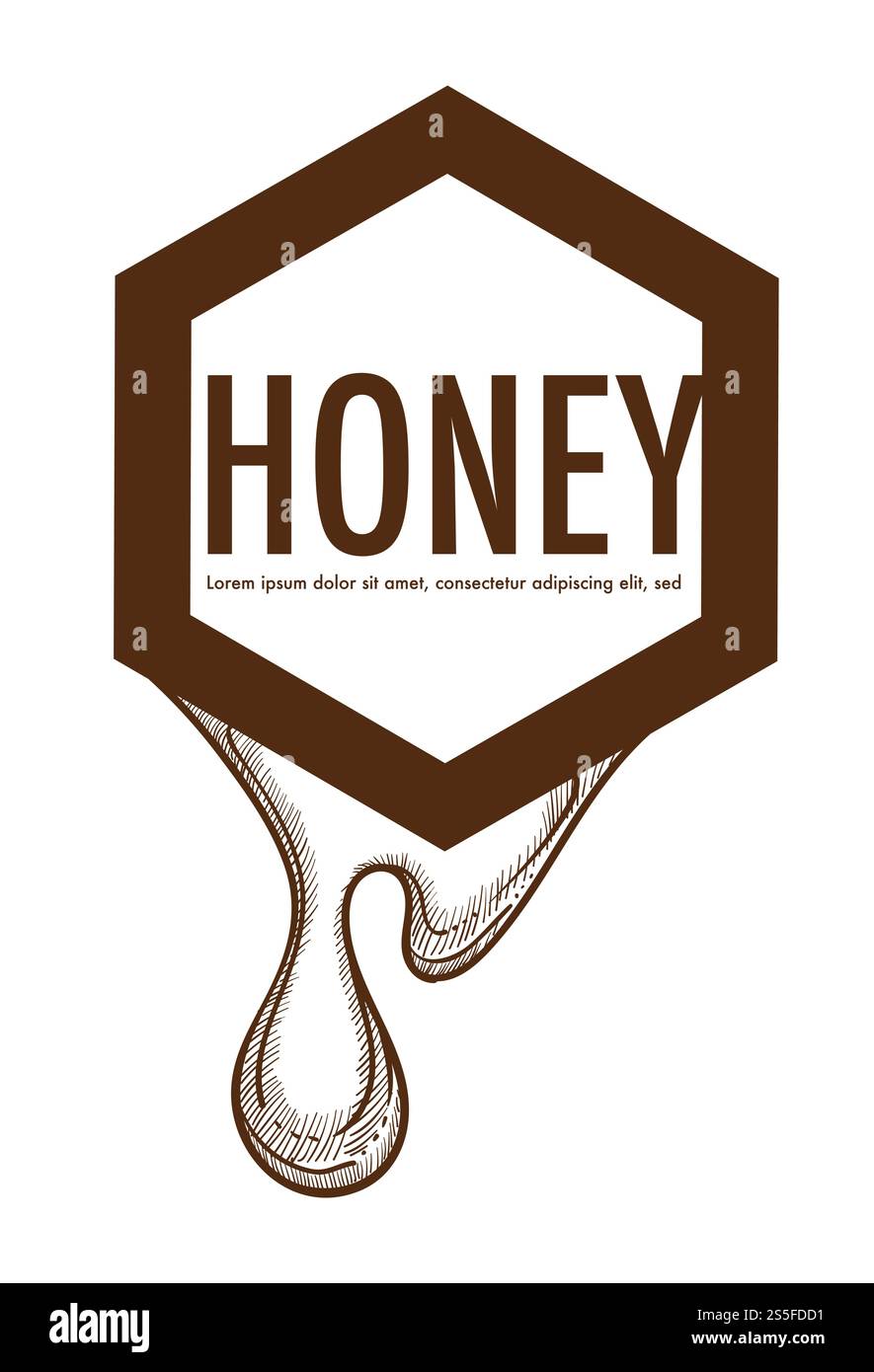 Pure honey poster monochrome sketch outline vector, logo of natural ...