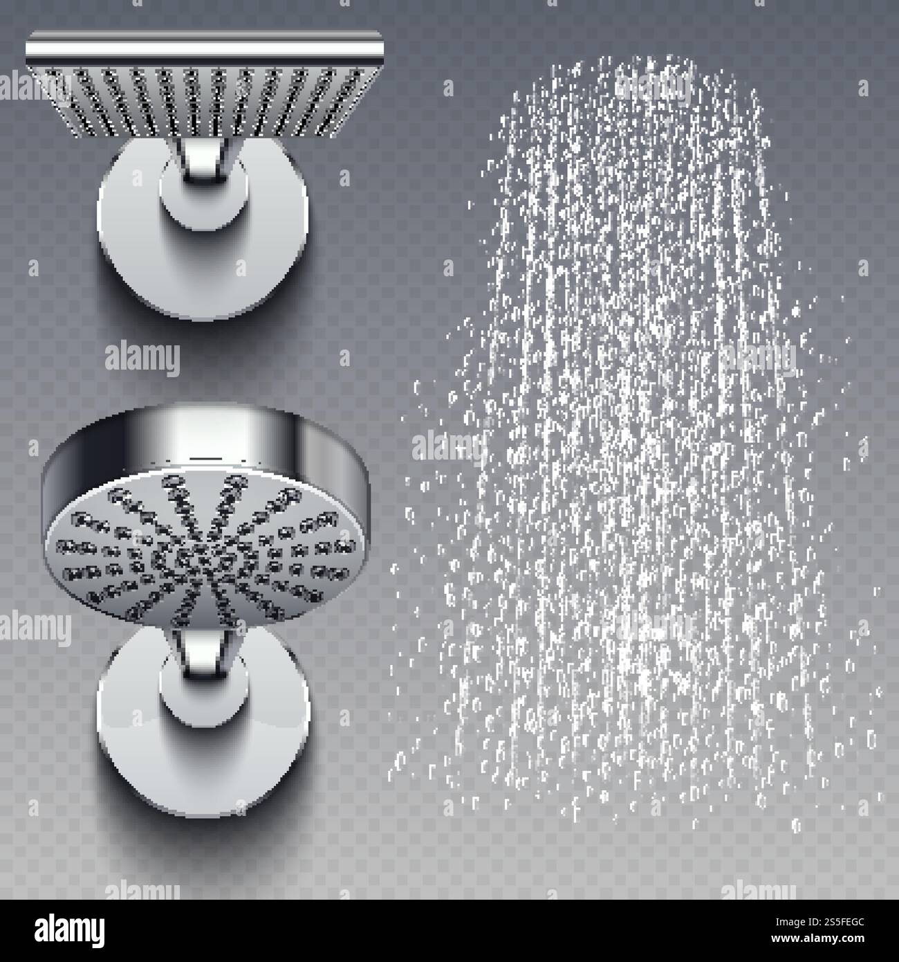 Realistic shower metal heads and trickles of water vector illustration ...