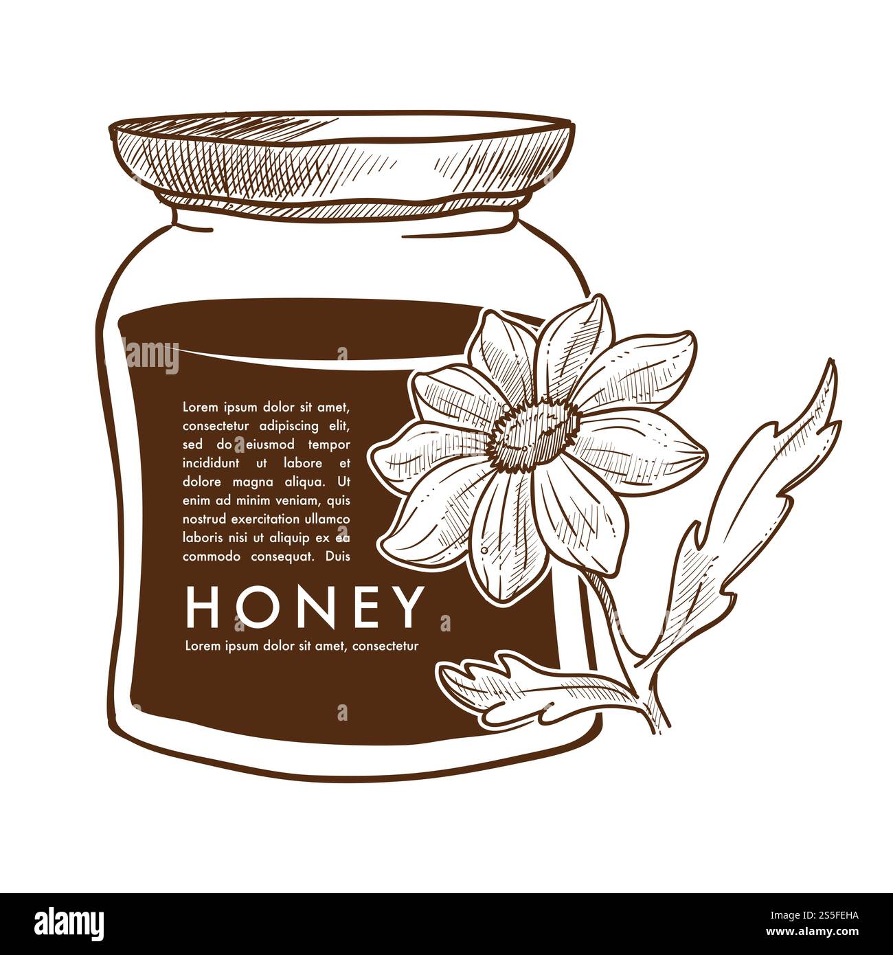 Pure honey poster monochrome sketch outline vector, logo of natural ...