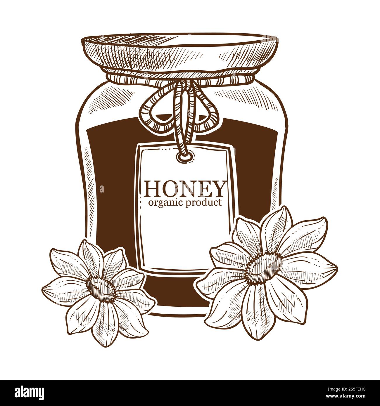 Pure honey poster monochrome sketch outline vector, logo of natural ...