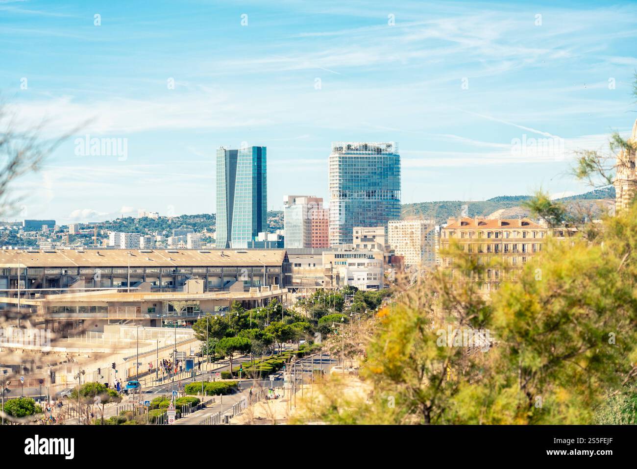 Urban cityscape with modern skyscrapers and traditional architecture ...