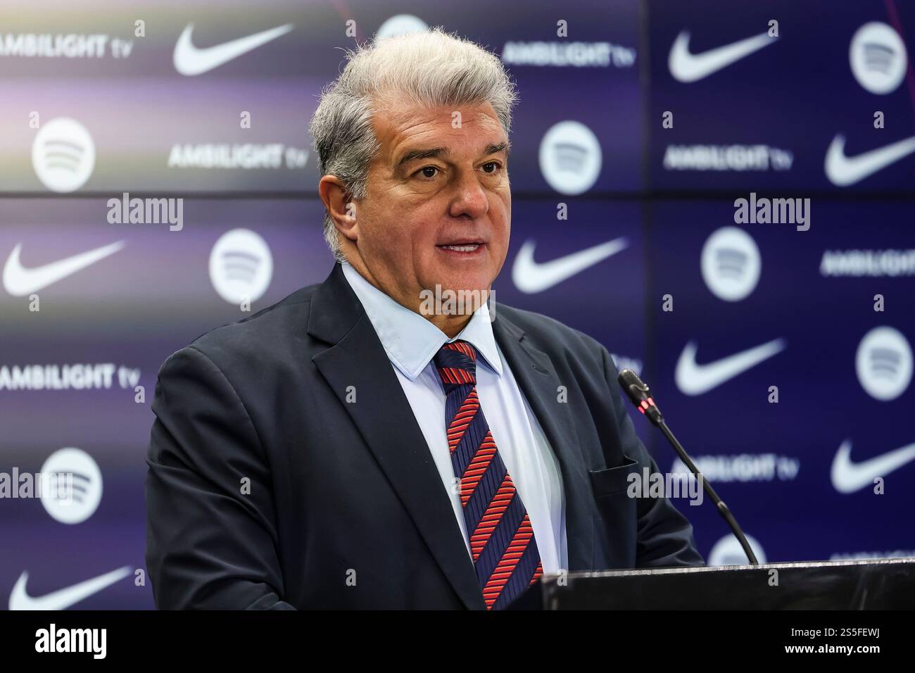 FC Barcelona President Joan Laporta attends his press conference in ...