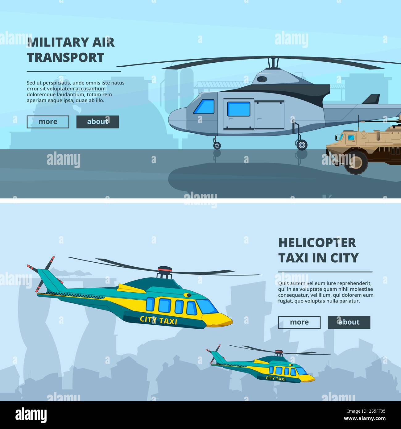 Banners with helicopters. Design template of horizontal banners with ...
