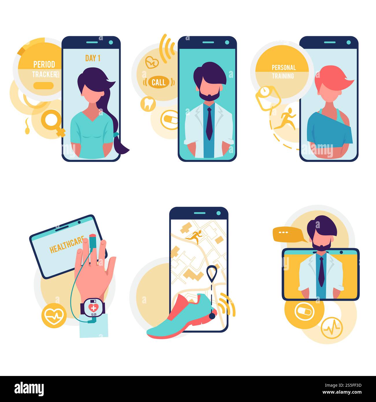 Healthcare and technologies. Vector cartoon icons set of medicine with ...