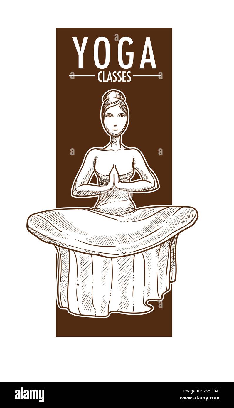 Yoga exercise practice, monochrome sketch outline vector. Relaxation of ...