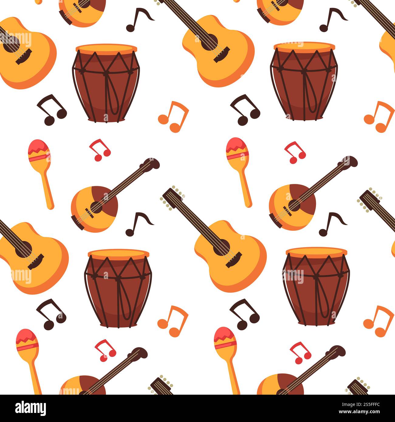 Musical instruments flat icons seamless pattern. Vector isolated set of ...