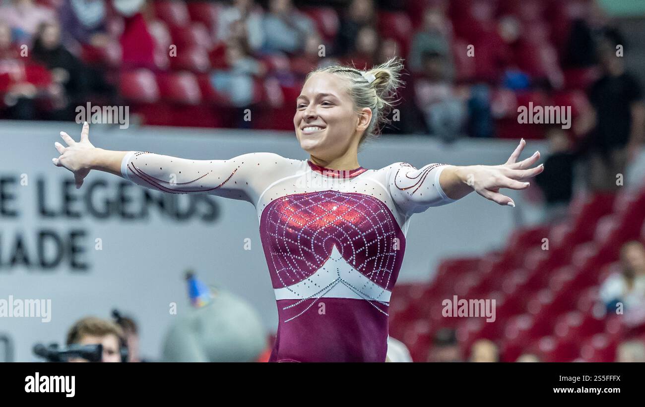 Alabama gymnast Rachel Rybicki during an NCAA gymnastics meet on Friday ...