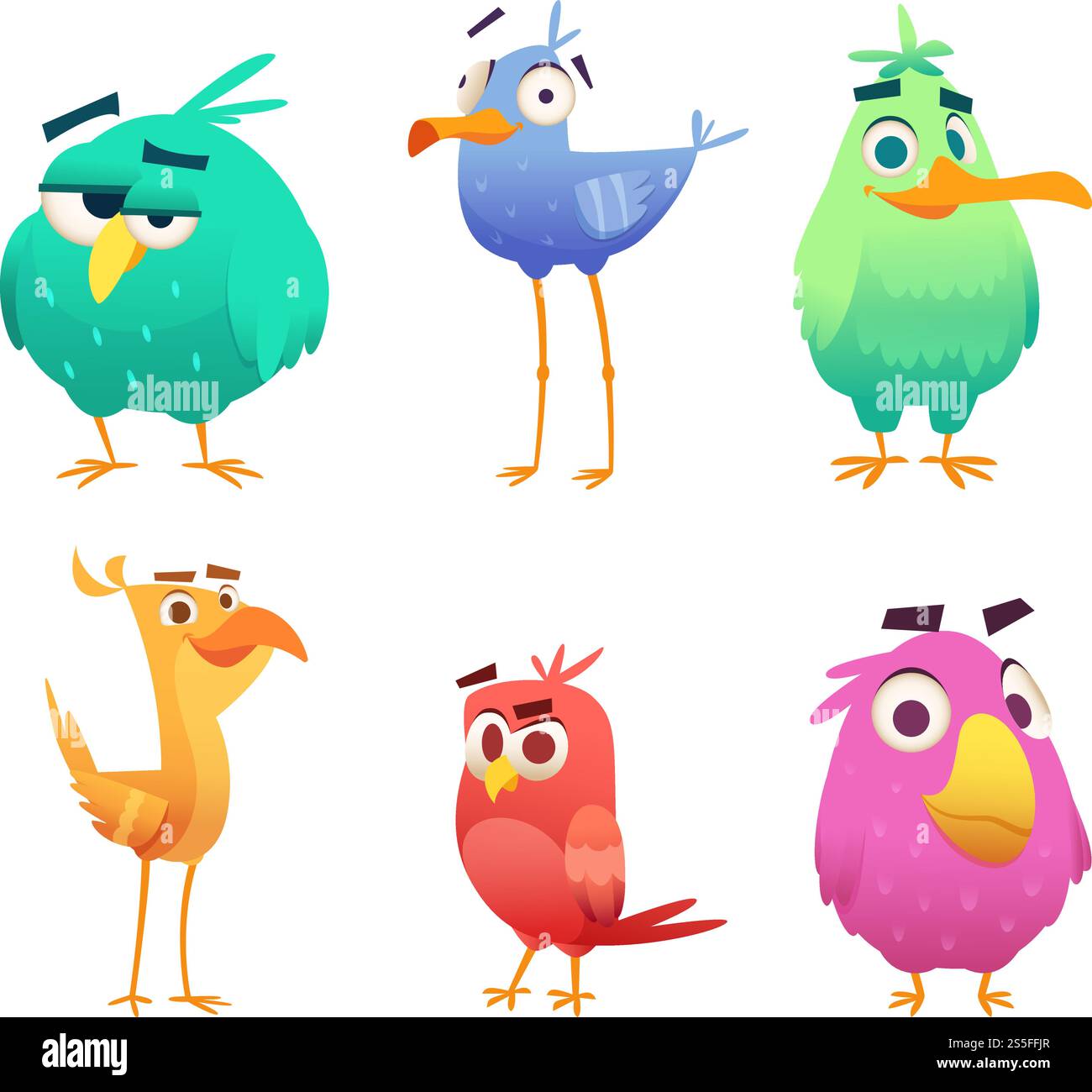 Cartoon funny birds. Faces of cute animals colored baby eagles happy ...