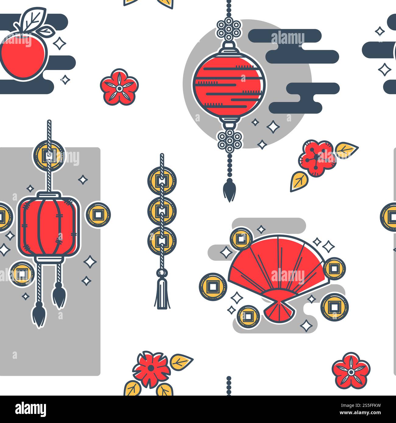 Chinese paper lanterns, traditional Asian lights seamless pattern ...