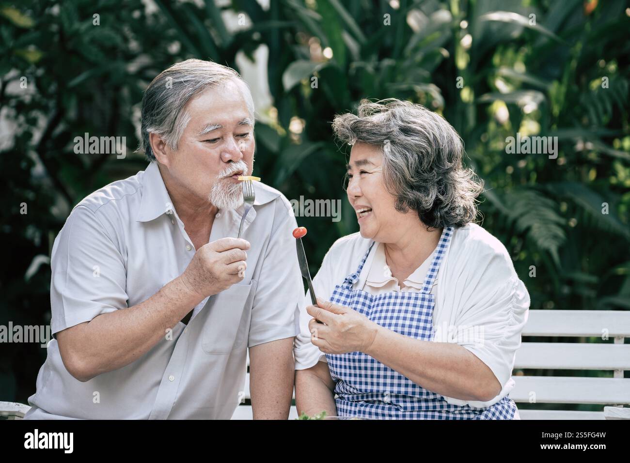 Elderly couples Cooking Healthy food together Stock Photo - Alamy