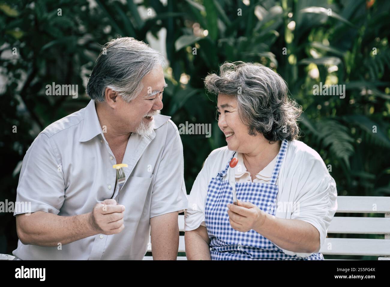 Elderly couples Cooking Healthy food together Stock Photo - Alamy